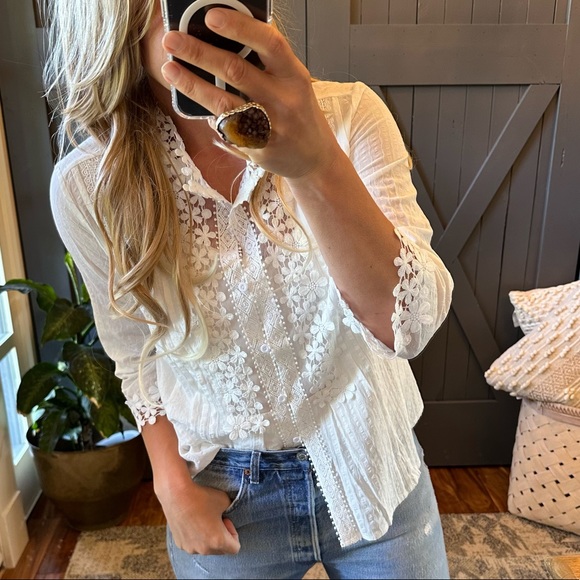 Shop_Fig | Tops | New White Bohemian Lace Button Front Blouse Top Western Boho Shirt | Poshmark